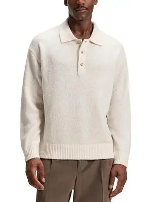 BOSS Relaxed Fit Wool Polo Sweater - Open White