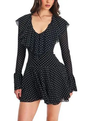 MISS CIRCLE Chiffon Polka Dot Ruffled Mini Dress - Black