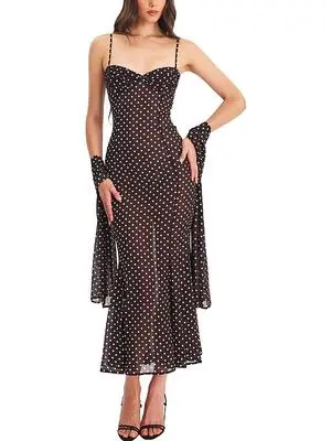 MISS CIRCLE Yadira Polka Dot Chiffon Maxi Dress - Brown