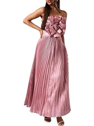 Coast Petite Metallic Pleated Corsage Dress - Pink