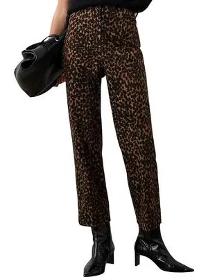 Mint Velvet Leopard Print Velvet Trousers - Brown