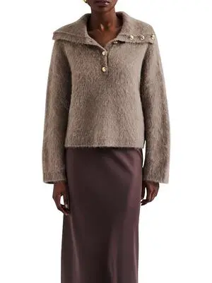 MALINA Yselle Long Sleeve Collared Sweater - Taupe