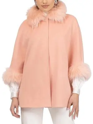 Gorski Wool Cape With Lamb Trim - Light Pink