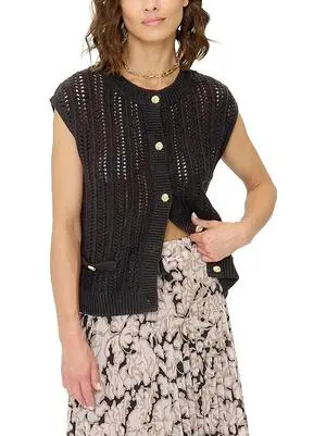 Central Park West Sleeveless Openstitch Cardigan - Black