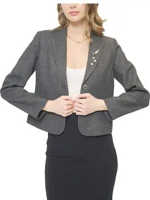 Central Park West Crystal Pins & Chains Cropped Blazer - Black