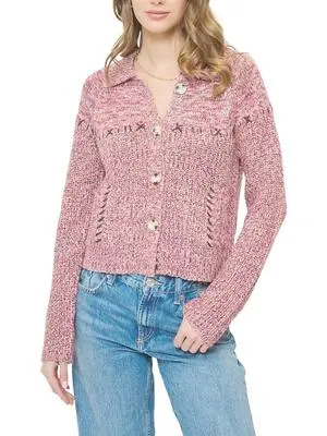 Central Park West Marled Collared Cardigan - Pink