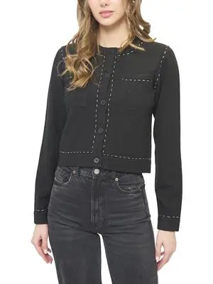 Central Park West Crystal Lurex Whipstitch Cardigan - Black