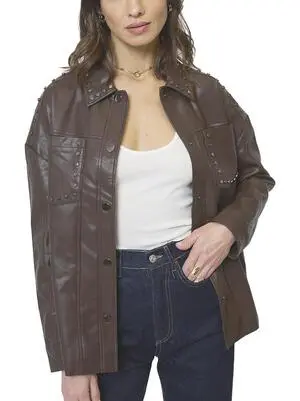 Central Park West Studded Leather Shacket - Chocolate