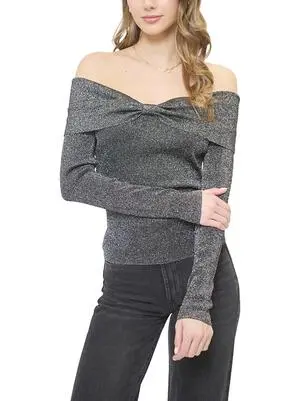 Central Park West Colette Ribbed Lurex Off-the-shoulder Sweater - Black