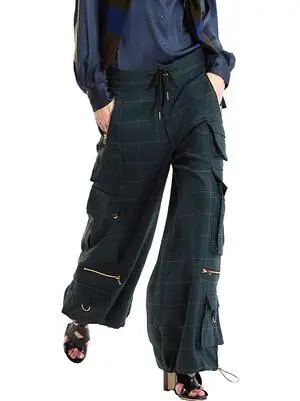 Cynthia Rowley Plaid Cargo Pants - Green Plaid