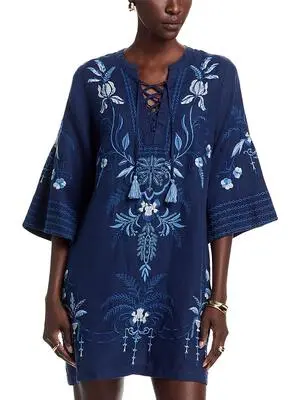Johnny Was Linen Tie Front Kimono Dress - Blue Night