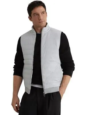 REISS Newford Quilted Knit Gilet - Soft Grey