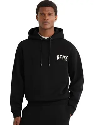 REISS Cotton Logo-Print Hoodie