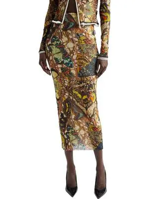 JEAN PAUL GAULTIER Butterfly Print Mesh Maxi Skirt - Yellow/multicolor