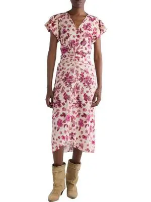 Isabel Marant Terenae Ikat Print Stretch Silk Midi Dress - Pink