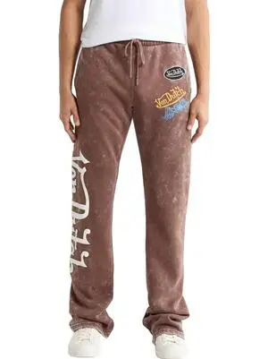 VON DUTCH Mineral Wash Fleece Drawstring Pants - Sepia Stone Mineral Wash