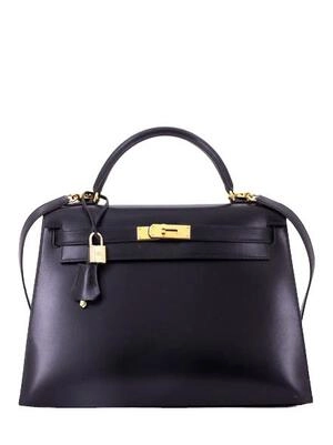 Hermès Kelly Handbag Black Box Calf With Gold Hardware 32 - Noir