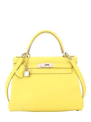 HERMES Kelly Handbag Yellow Evercolor With Palladium Hardware 28 - Lime