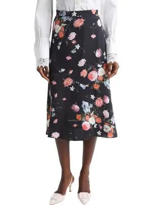 Erdem Floral A-line Crepe Midi Skirt - Dutch Flower Painting Black