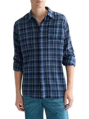 Scotch & Soda Lightweight Plaid Cotton Flannel Button-up Shirt - Pageant Blue Check