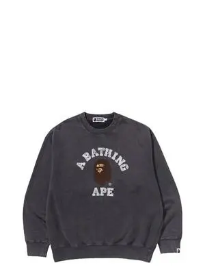 A BATHING APE Garment Dye College Relaxed Fit Crewneck Sweatshirt - Charcoal