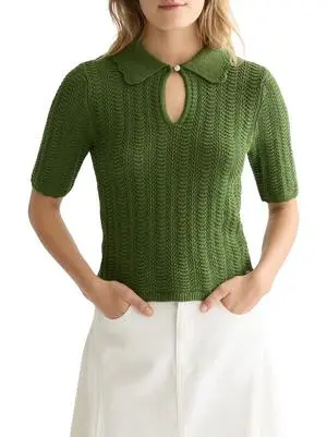Scotch & Soda Pointelle Short Sleeve Cotton Blend Sweater - Garden Green
