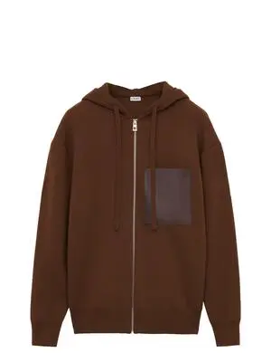 Loewe Wool-blend Hoodie With Leather Pocket - Brown