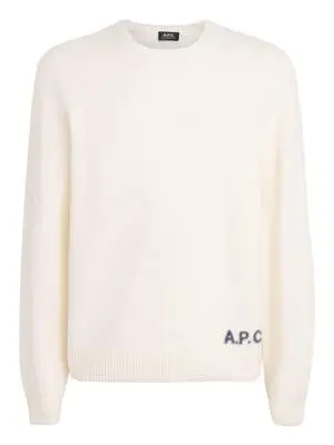 A.p.c. Edward Merino Wool Logo Sweater - Navy