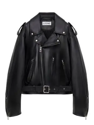 Loewe Printed Leather Biker Jacket - Black