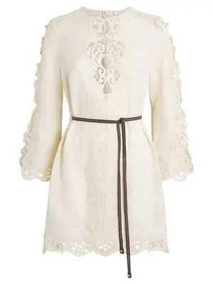 Zimmermann Linen Embroidered Awaken Mini Dress - Ivory