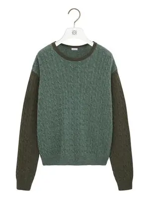 Loewe Cashmere-blend Two-tone Cable-knit Sweater - Green