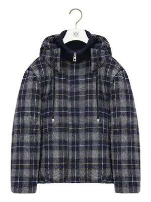 Loewe Wool-blend Hooded Tartan Jacket - Navy