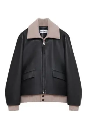 Loewe Rib-trim Leather Jacket - Black