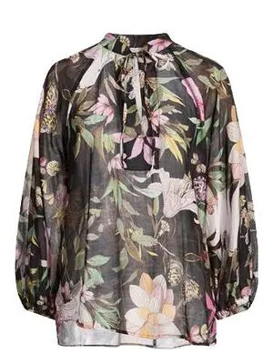 SHIRTAPORTER Floral Print Cotton And Silk Top - Black
