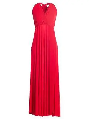 VICOLO Maxi Dress With Plunge Neckline And Tie Detail - Red