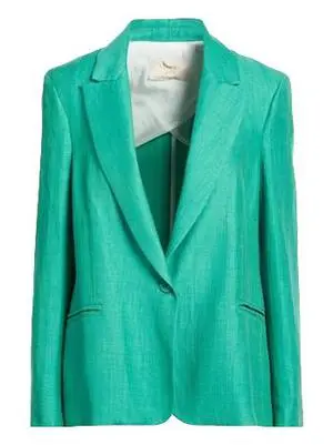KAOS Single-breasted Blazer In Viscose, Linen, Polyester, And Polyamide - Green