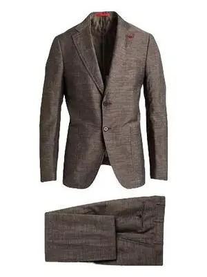 Isaia Suit Dark Size Wool, Linen - Brown