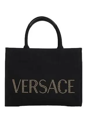 Versace Handbag In Cotton And Calfskin - Black