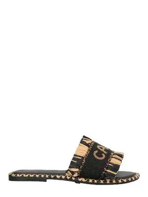 DE SIENA Natural Raffia Slides - Black