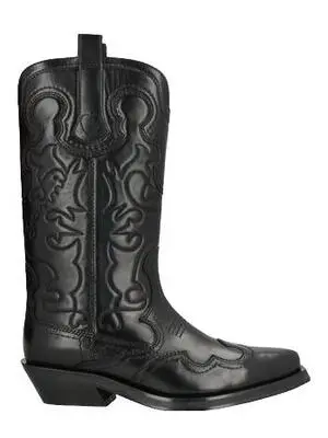 GANNI Leather Cowboy Boots - Black