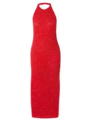Tove Collette Sequin-embellished Mesh Halterneck Maxi Dress Silver