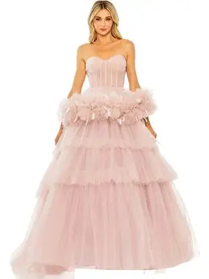 MAC DUGGAL Tulle Ballgown With Feather Trim