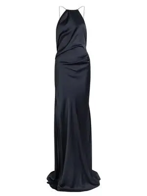 Victoria Beckham Draped Halterneck Gown - Navy