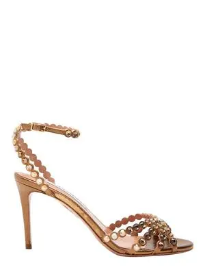 AQUAZZURA Tequila 85 Embellished Metallic Leather Sandals - Gold