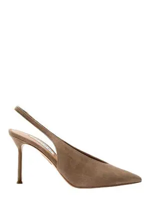 AQUAZZURA Voltaire 85 Suede Slingback Pumps - Taupe