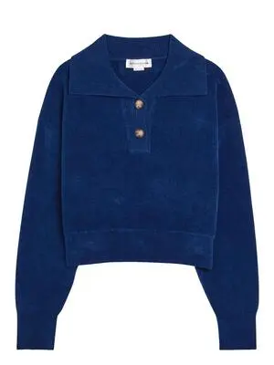 Victoria Beckham Chenille Knit Polo Jumper - Navy