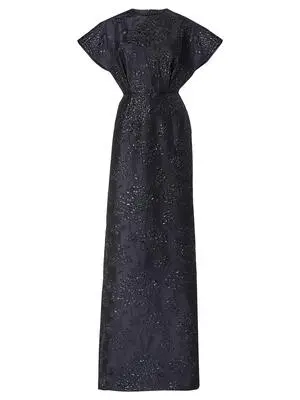 Carolina Herrera Carolina Herrera Fan-Bodice Floral Bouquet Gown Navy