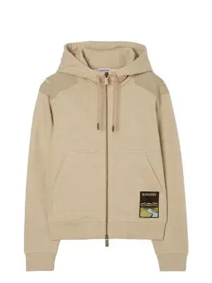Burberry Landscape Label Cotton Zip Hoodie - Dune Beige Melange