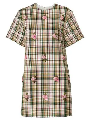 Carolina Herrera Embroidered Check Plaid Shift Dress - Multi