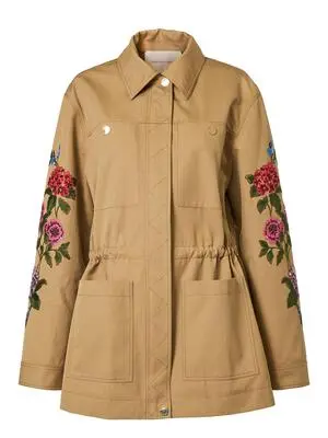 Carolina Herrera Embroidered Cotton-Twill Jacket Neutral